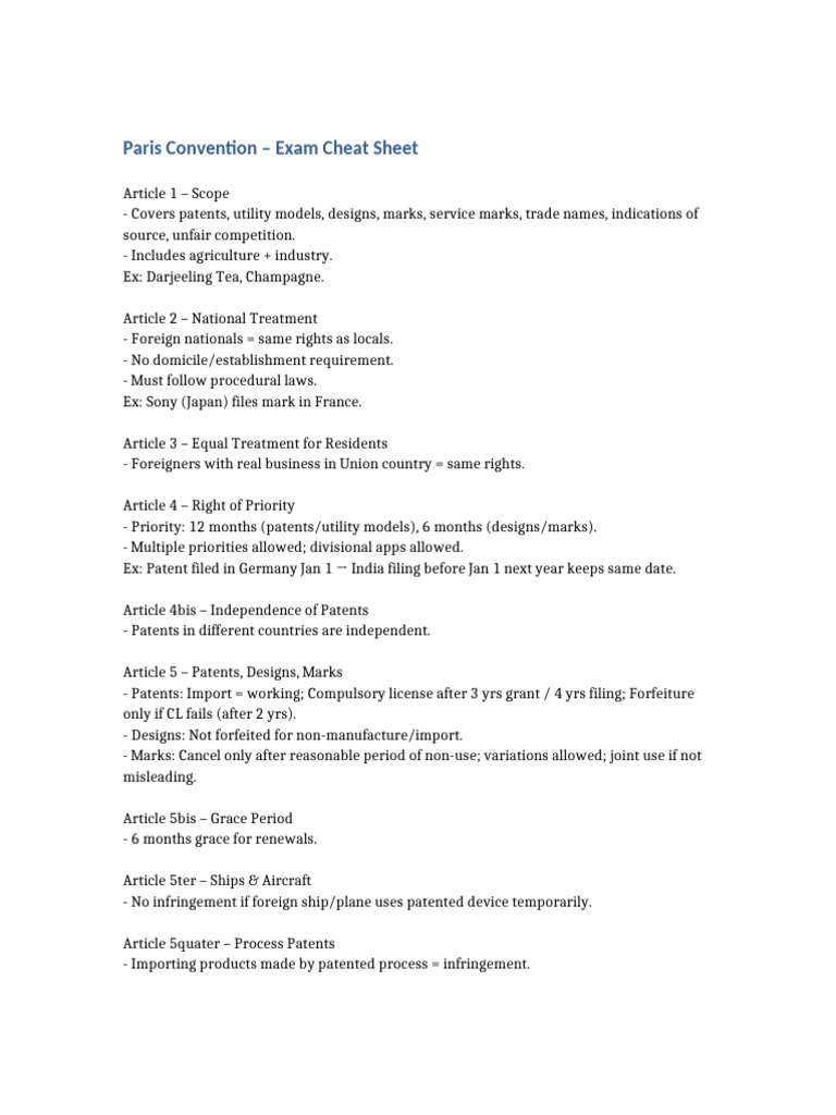 Paris Convention Patent Priority Overview | PDF | Patent | Property Law
