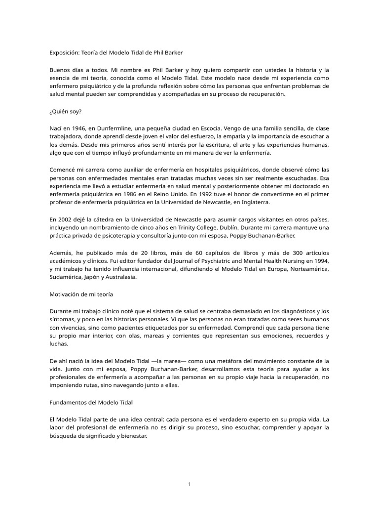 Exposicion Modelo Tidal Phil Barker | PDF | Enfermería | Empatía