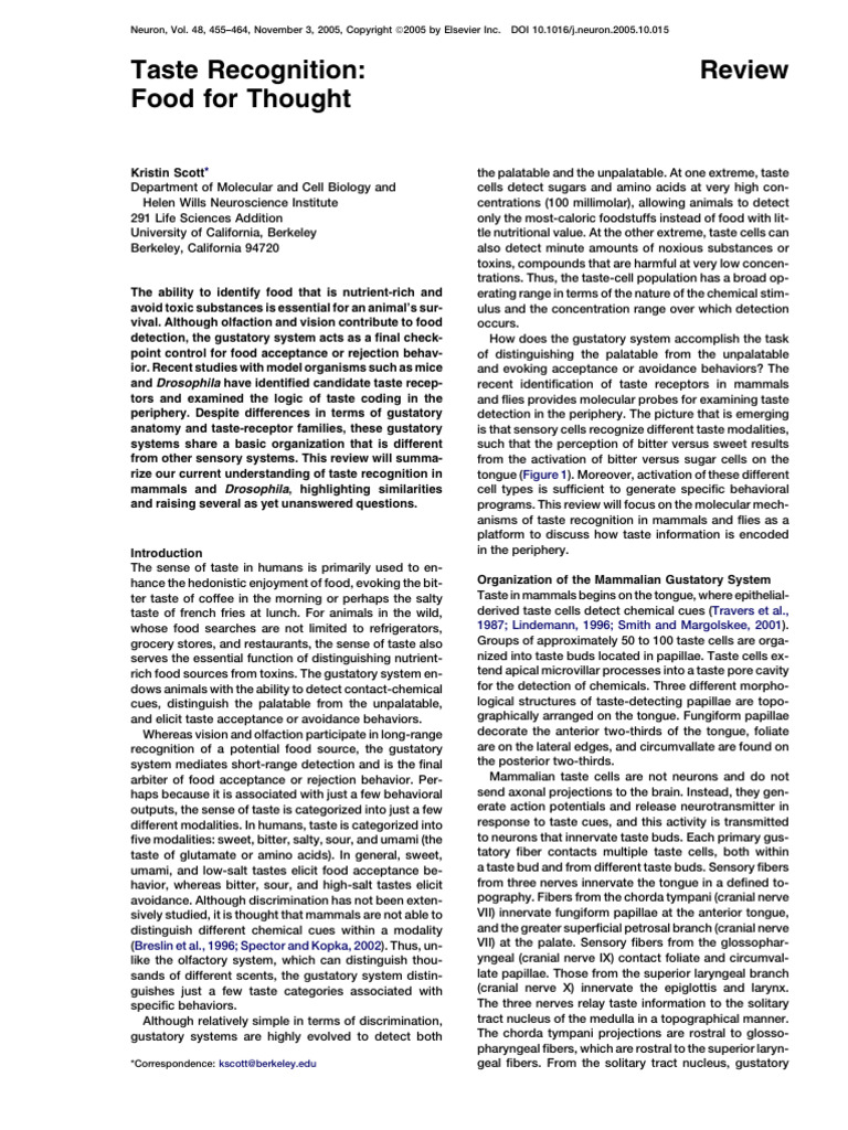 Taste Recognition Food For Thought - Neuron | PDF | Taste | Senses
