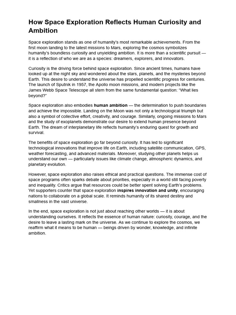 How Space Exploration Reflects Human Curiosity and Ambition | PDF ...