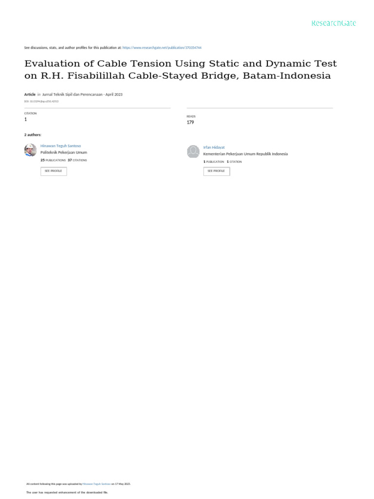 Evaluation of Cable Tension Using Static and Dynamic Test On R.H ...