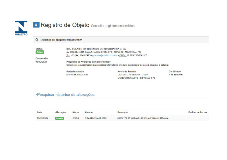 2_osda Oda610-33v-Mhdrz 610w Bifacial - Inmetro | PDF