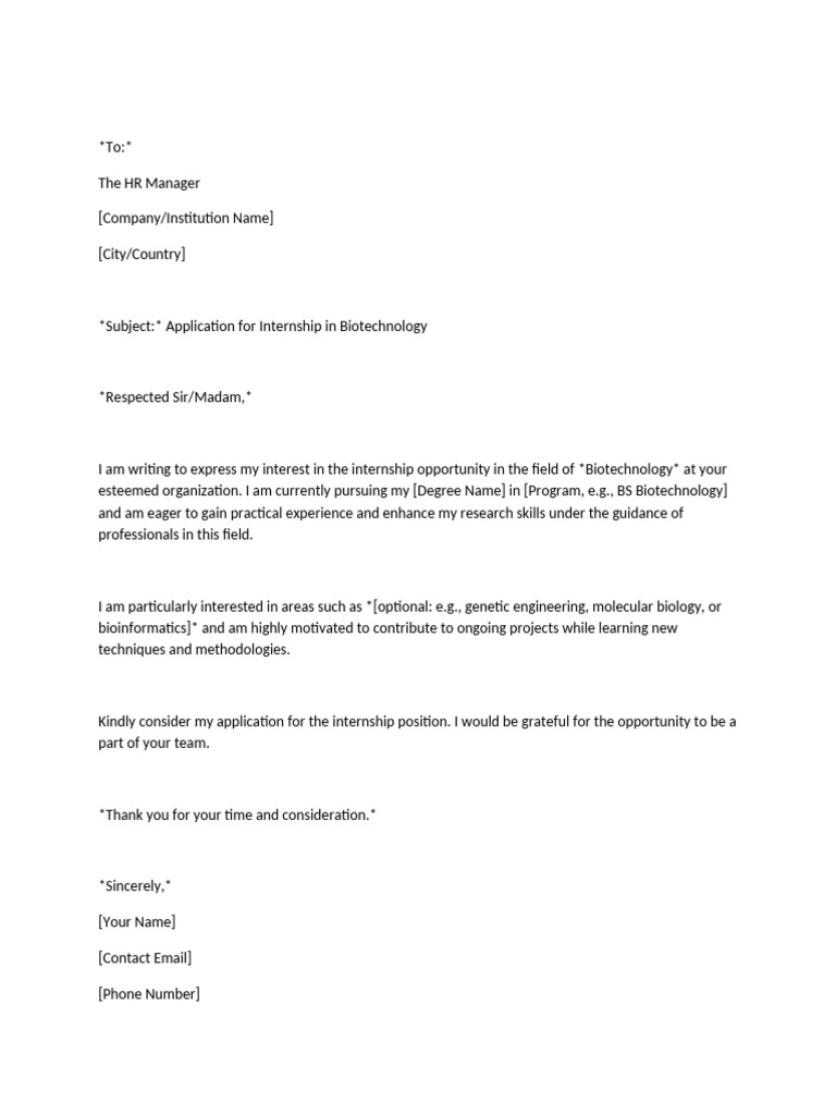 Biotechnology Internship Application | PDF