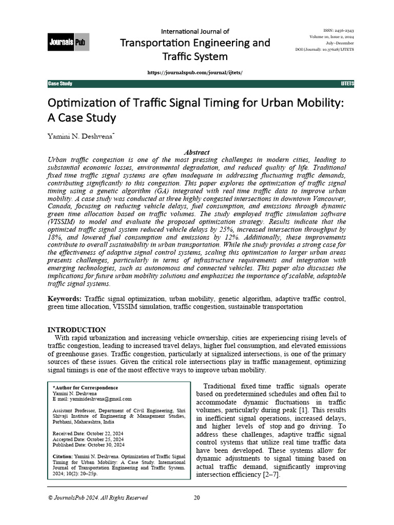 20 25 Optimization of Traffic Signal Timing For Urban Mobility | PDF ...