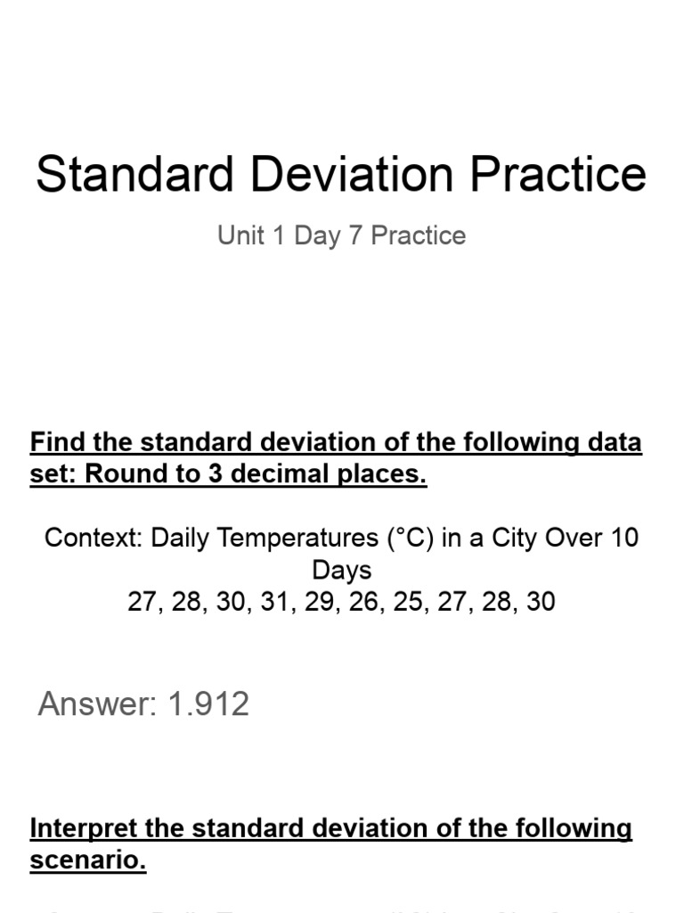 Unit 1 Day 7 Practice - Standard Deviation Practice | PDF