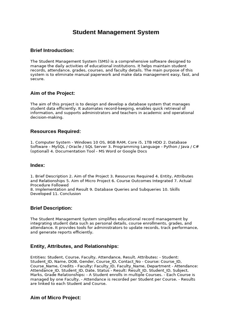 Student Management System Complete Project | PDF | Databases | Sql