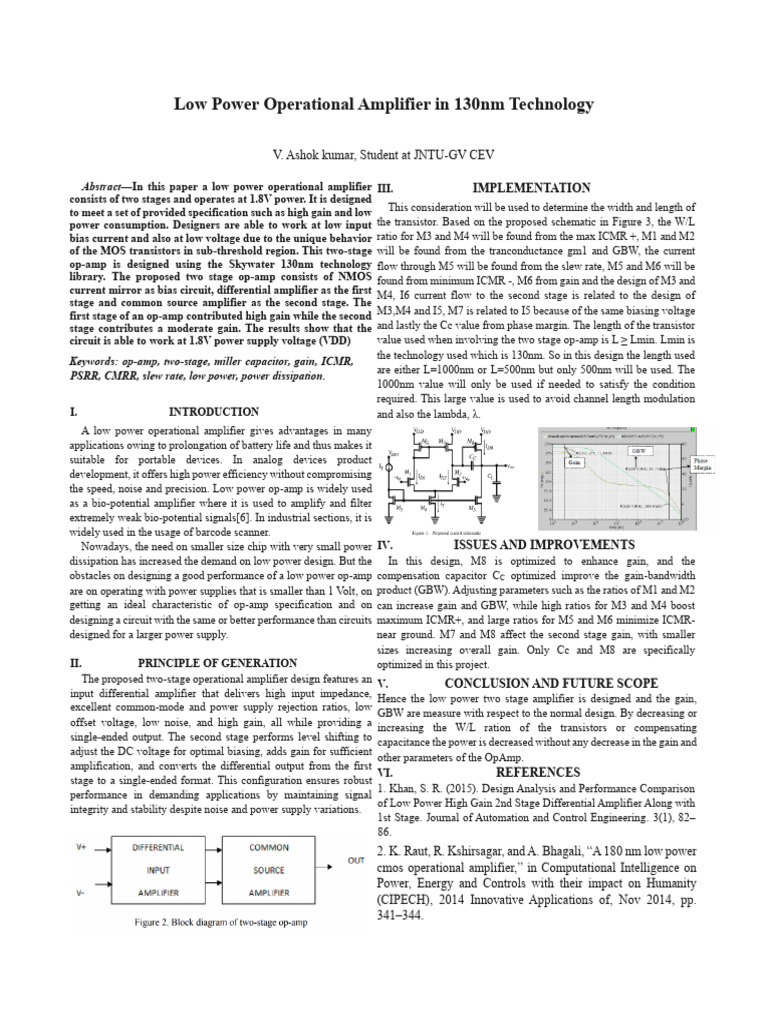 Low Power Op-Amp Design in 130nm Tech | PDF | Amplifier | Operational ...