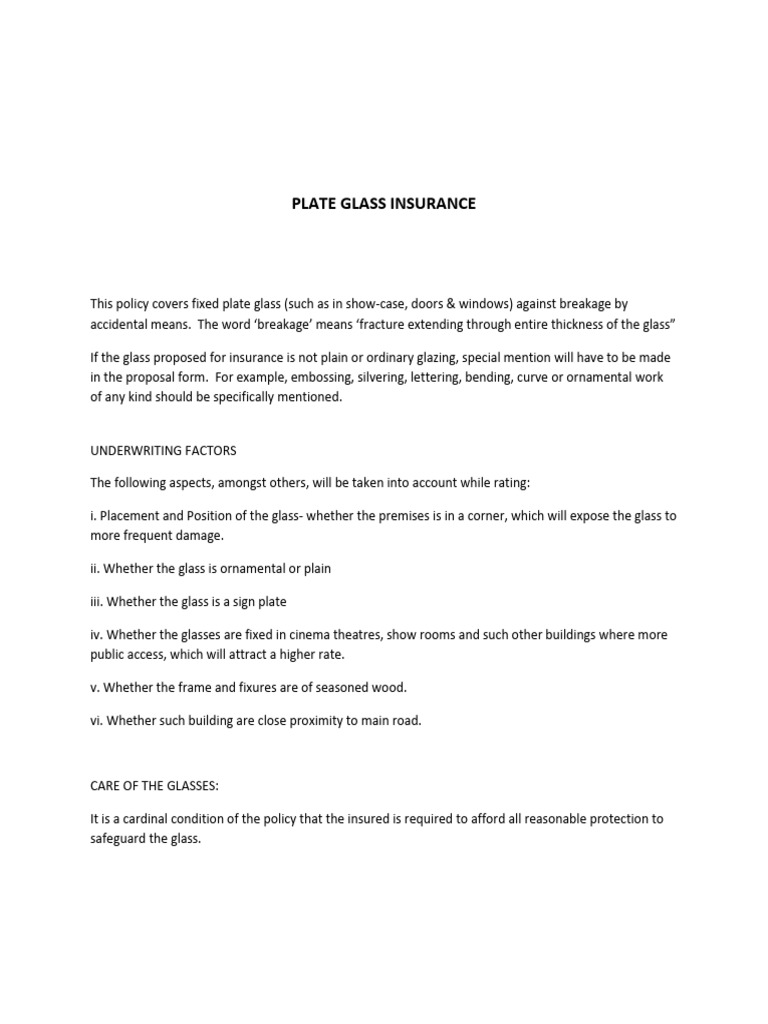 Plate Glass Insurance Overview | PDF