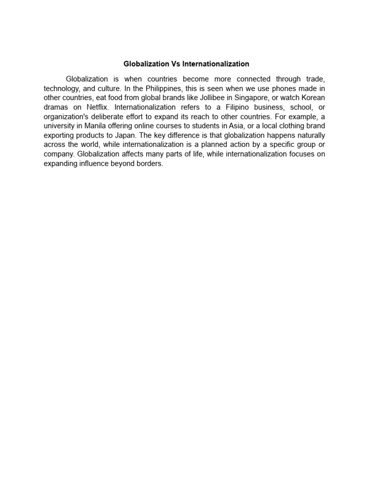 Globalization Vs Internationalization | PDF