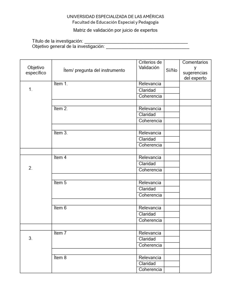 Matriz de Validaci-N Por Juicio de Expertos | PDF | Teoría de la educación | Aprendizaje
