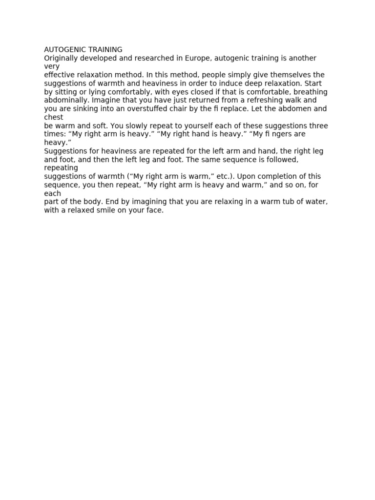 Autogenic Training | PDF
