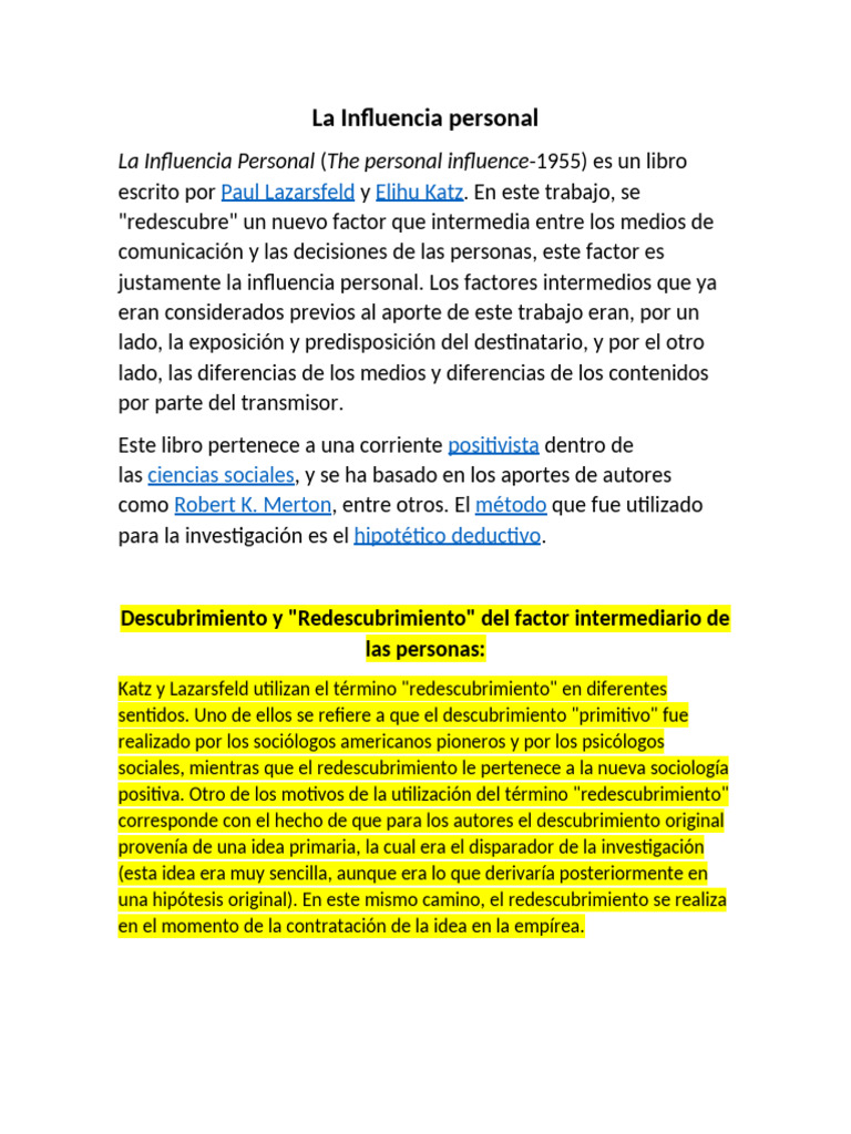 La Influencia Personal | PDF | Sociología | Science