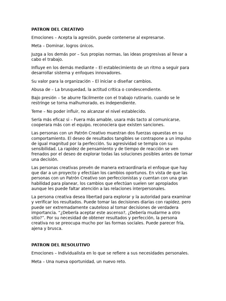 Patrones Creativo y Resolutivo en Trabajo | PDF | Pensamiento ...