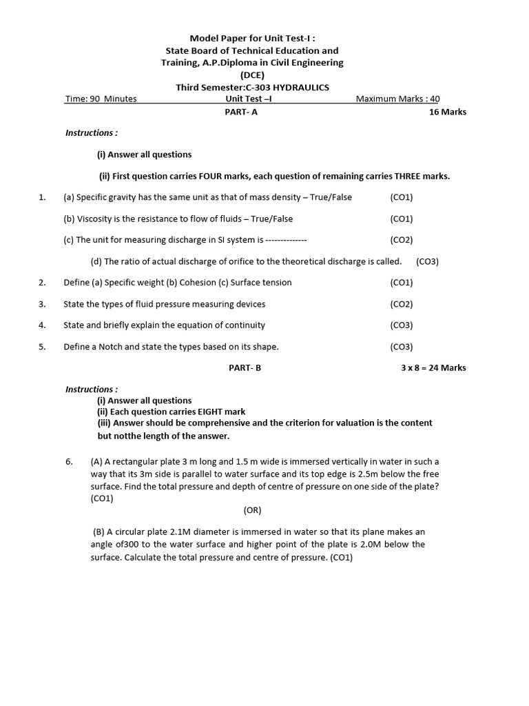 Unit Test-I Model Paper for Civil Engineering | PDF | Beam (Structure ...