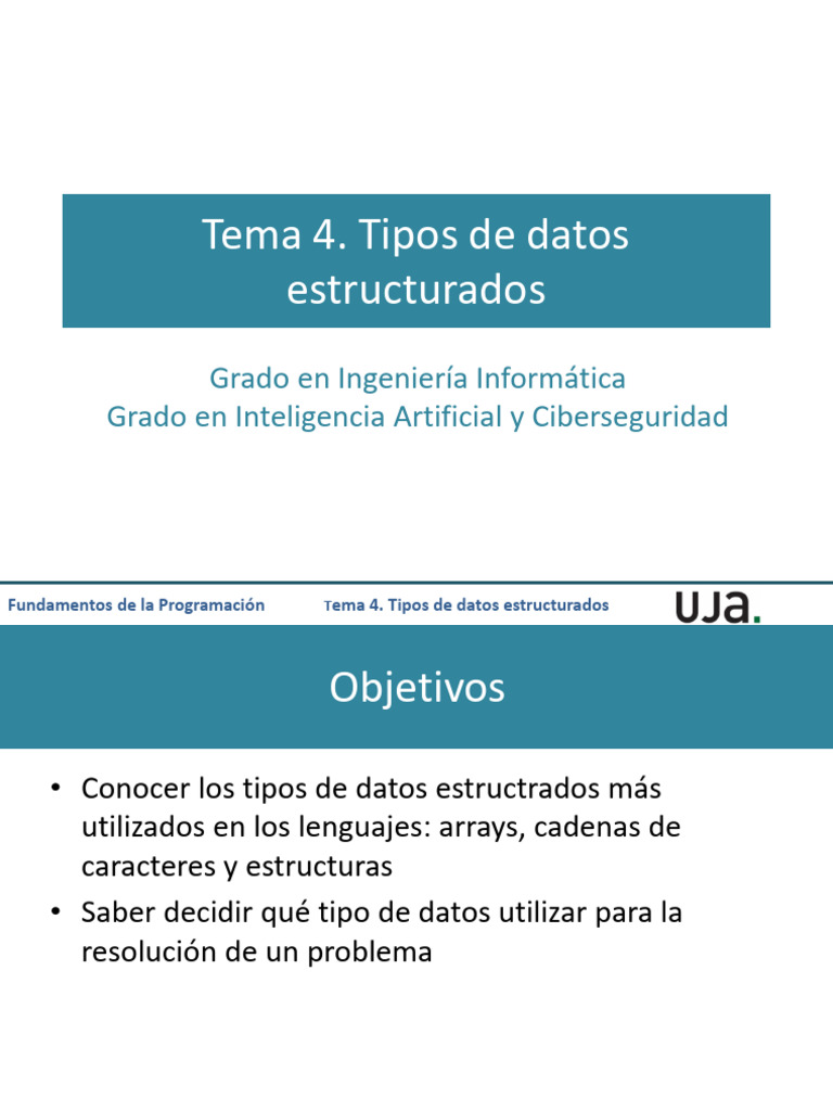 Tema4 Tipos Datos Estructurados | PDF | Cadena (informática) | Tipo de datos