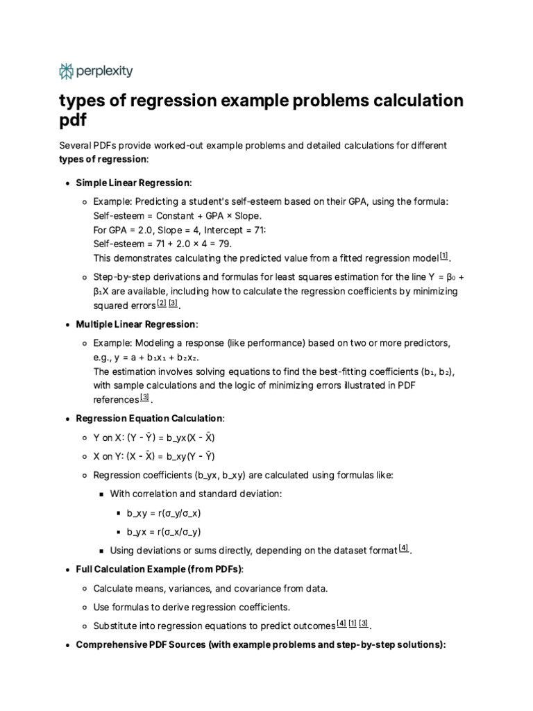 Types of Regression Example Problems Calculation P | PDF | Linear ...