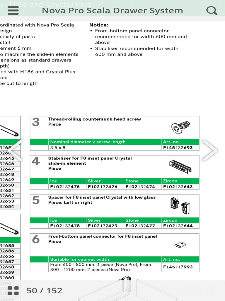 Nova Pro Scala Drawer System Parts Guide | PDF
