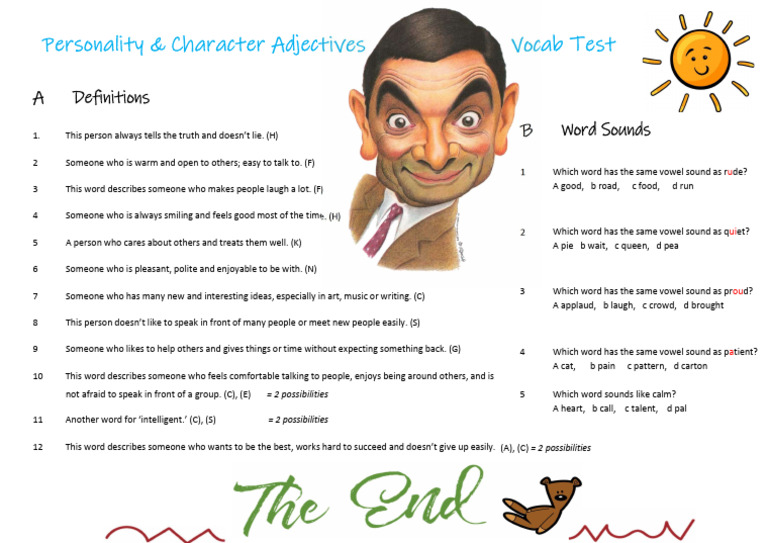 Yr 2 - Personality + Character Adj Test 3 | PDF | Linguistics | Languages