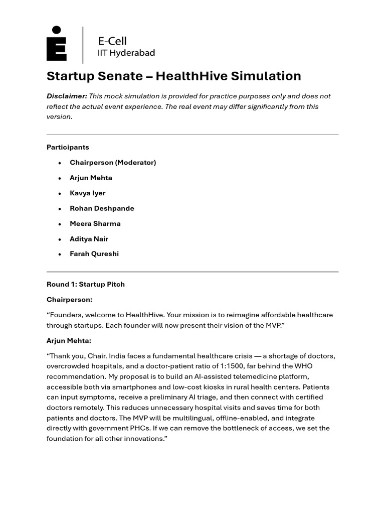 Mock Committee Simulation | PDF | Startup Company | Small Business ...