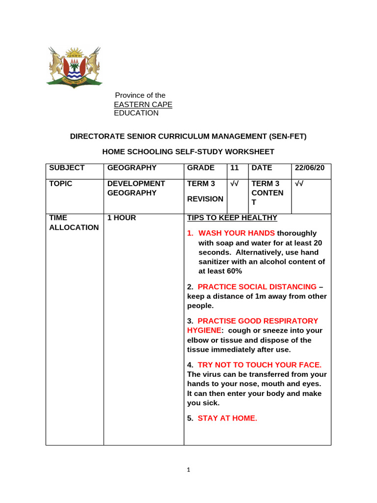 1 Geography Grade 11 Development Geography Worksheet One | PDF ...