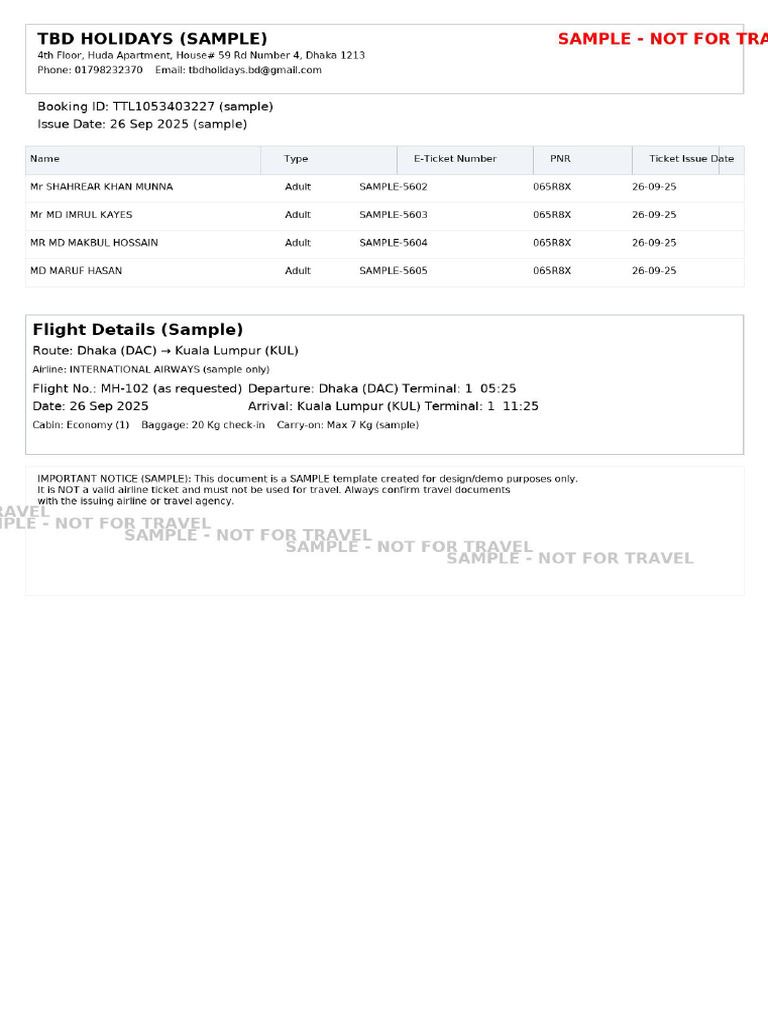 Sample e Ticket Template | PDF
