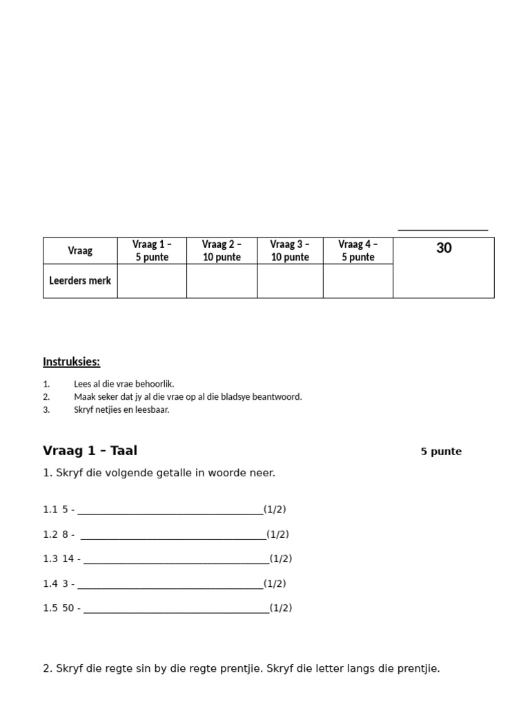 Basislyn Assessering Kwartaal 1 Gr4 | PDF