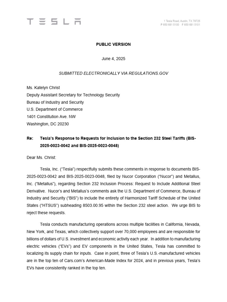 TESLA BIS-2025-0023-0553 Attachment 1 | PDF | Electric Motor | Electricity