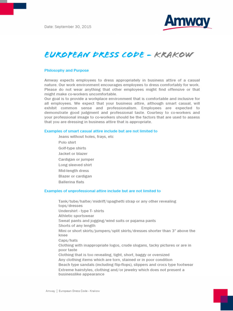 2015 European Dress Code - Krakowx | PDF | Clothing | Dress Codes