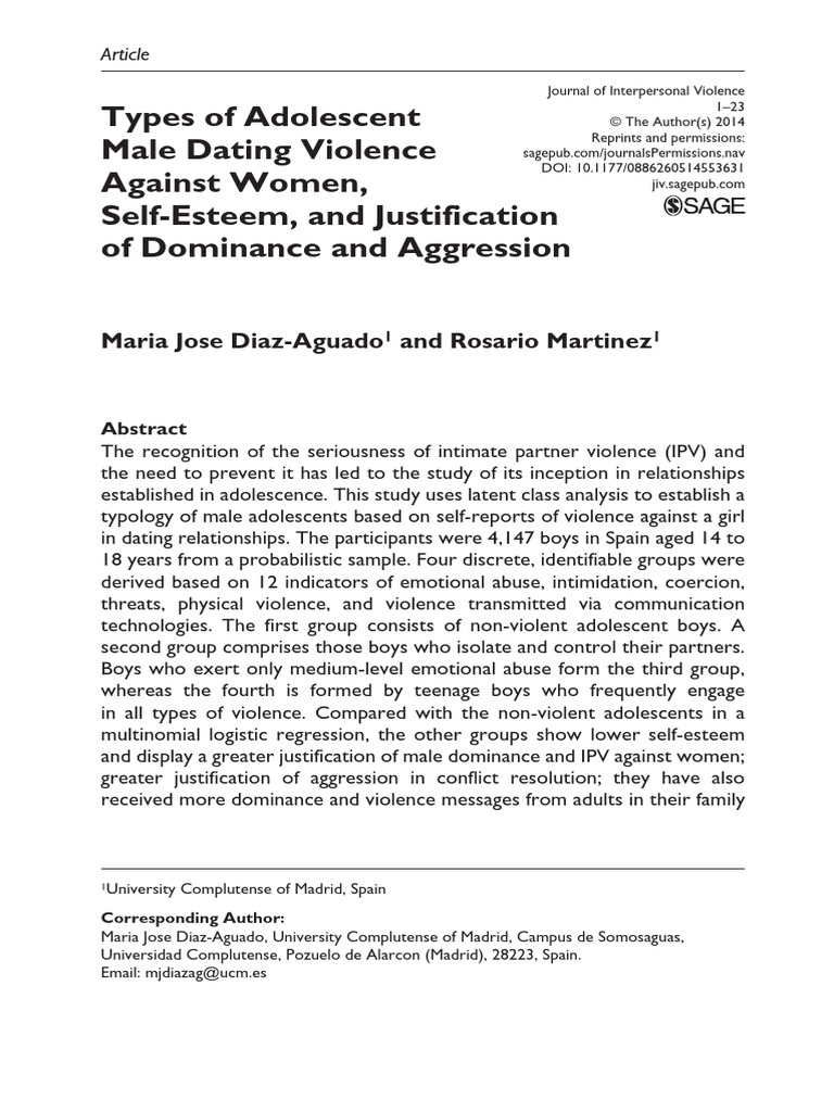 Types of Adolescent Male Dating Violence Against Women, Self-Esteem ...