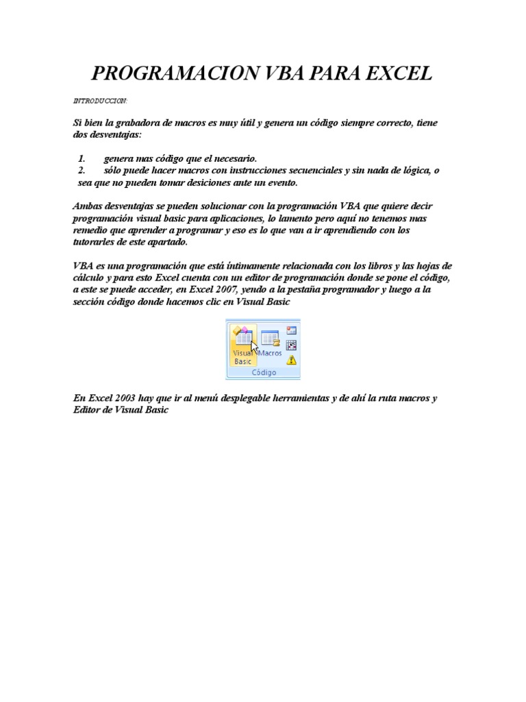 Programacion Vba para Excel | PDF | Macro (informática) | Hoja de cálculo