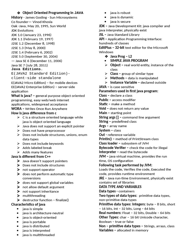 JAVA Reviewer | PDF | Java (Programming Language) | Control Flow