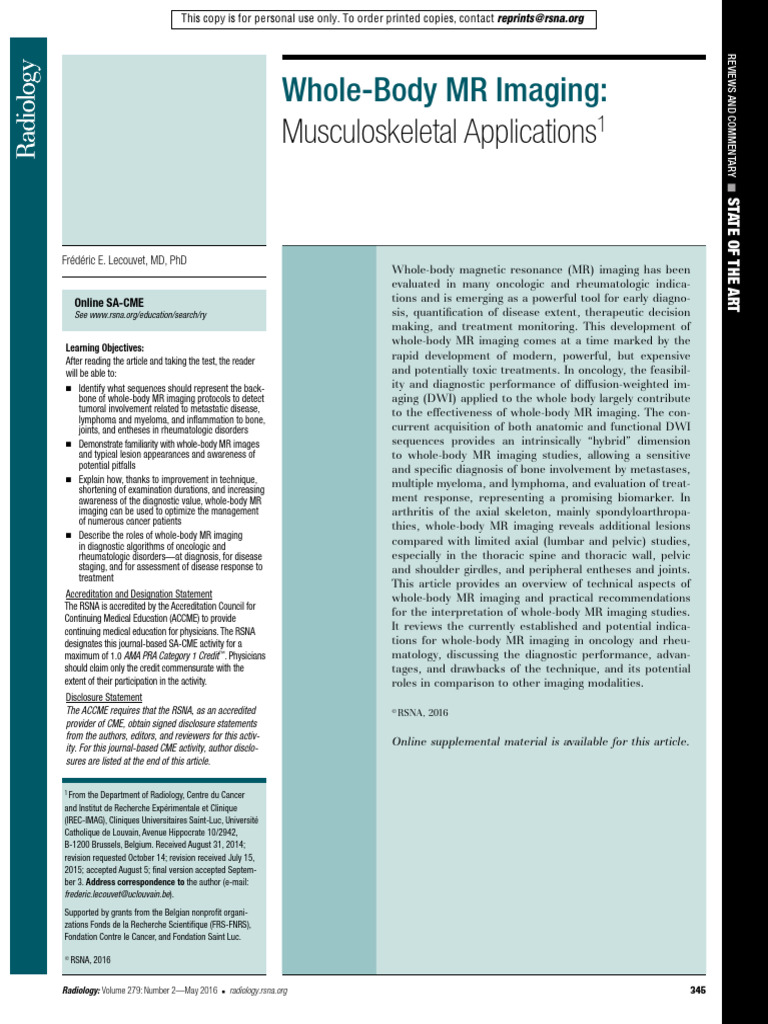 Whole-Body MR Imaging in Oncology | PDF | Magnetic Resonance Imaging ...