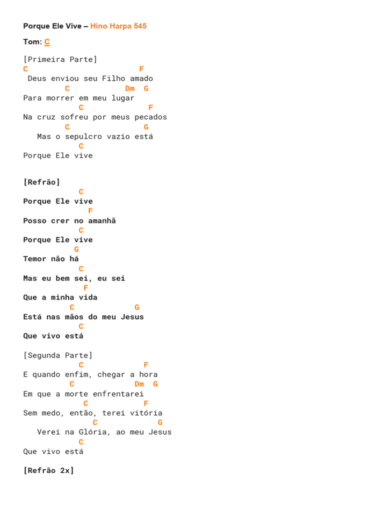 Porque Ele Vive - Hino Da Harpa 545 | PDF