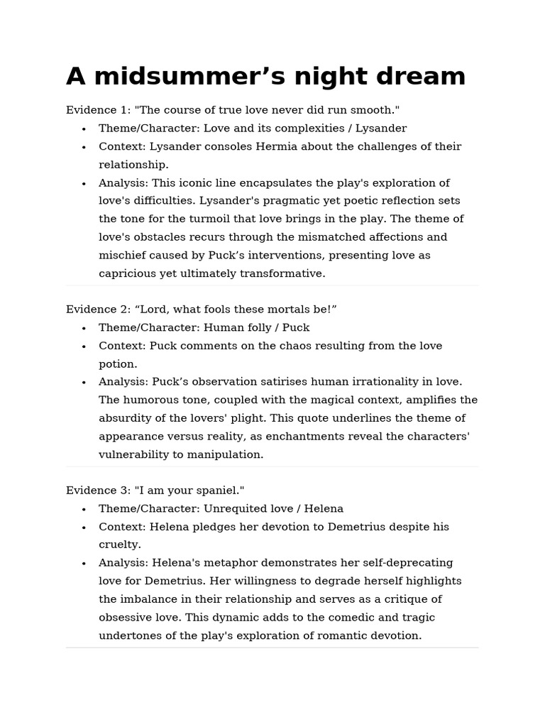 A Midsummer's Night Dream Evidences | PDF | A Midsummer Night's Dream