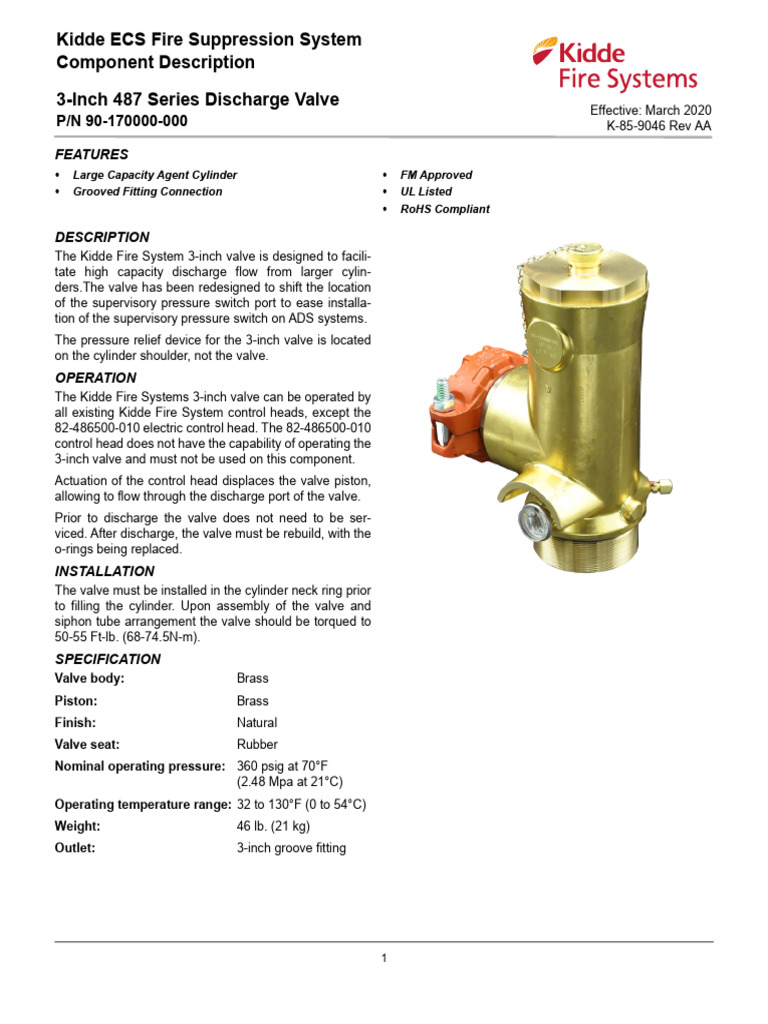 Kidde 3-Inch Discharge Valve Overview | PDF | Valve | Piston