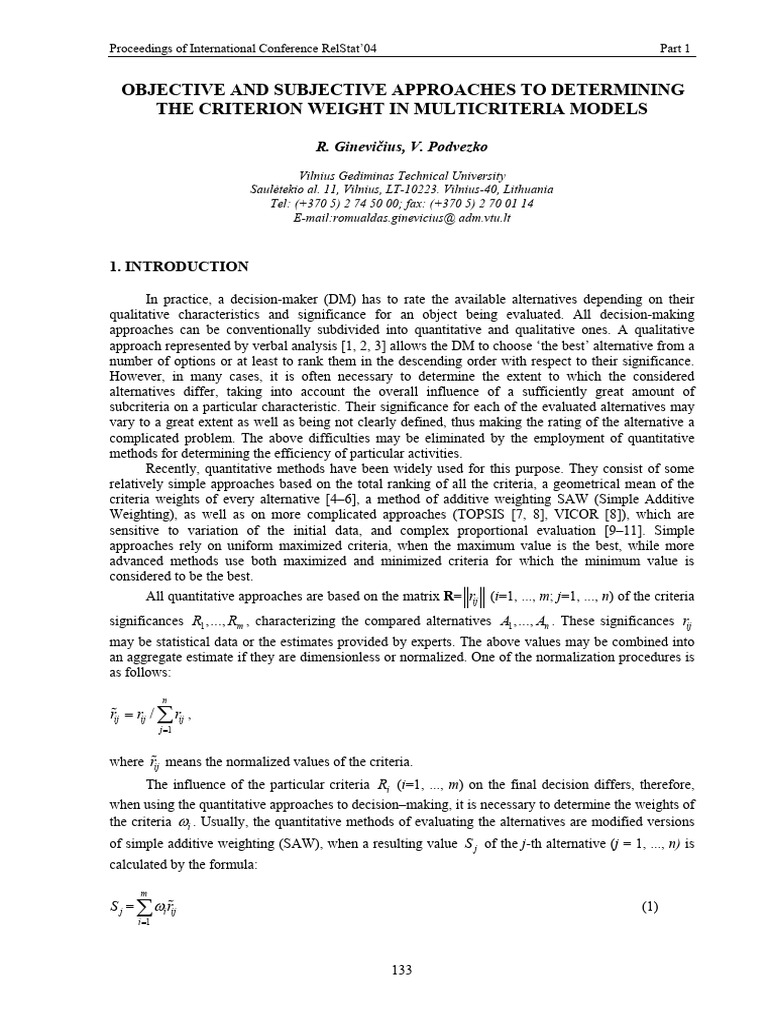 Objective and Subjective Approaches To Determining The Criterion Weight ...