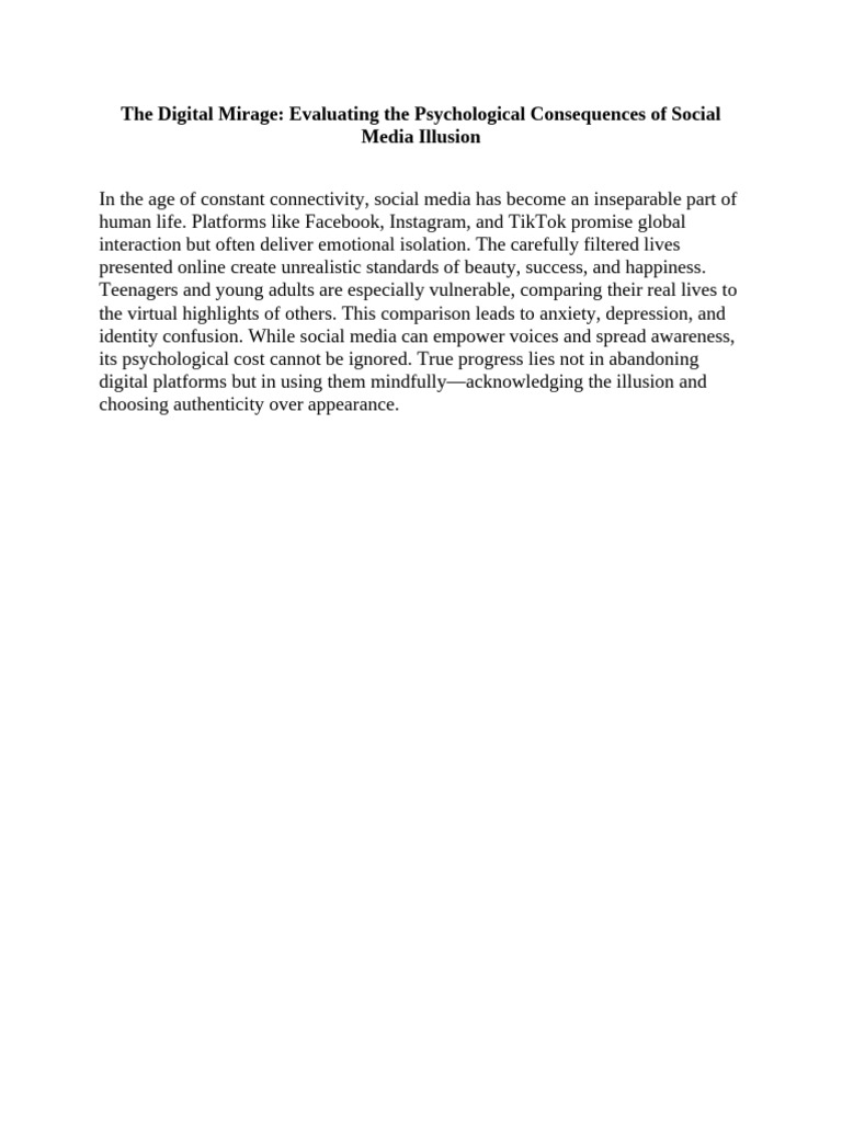 The Digital Mirage Evaluating The Psychological Consequences of Social ...
