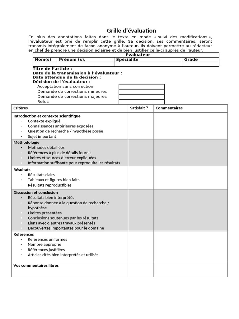 Grille d'évaluation pour articles scientifiques | PDF