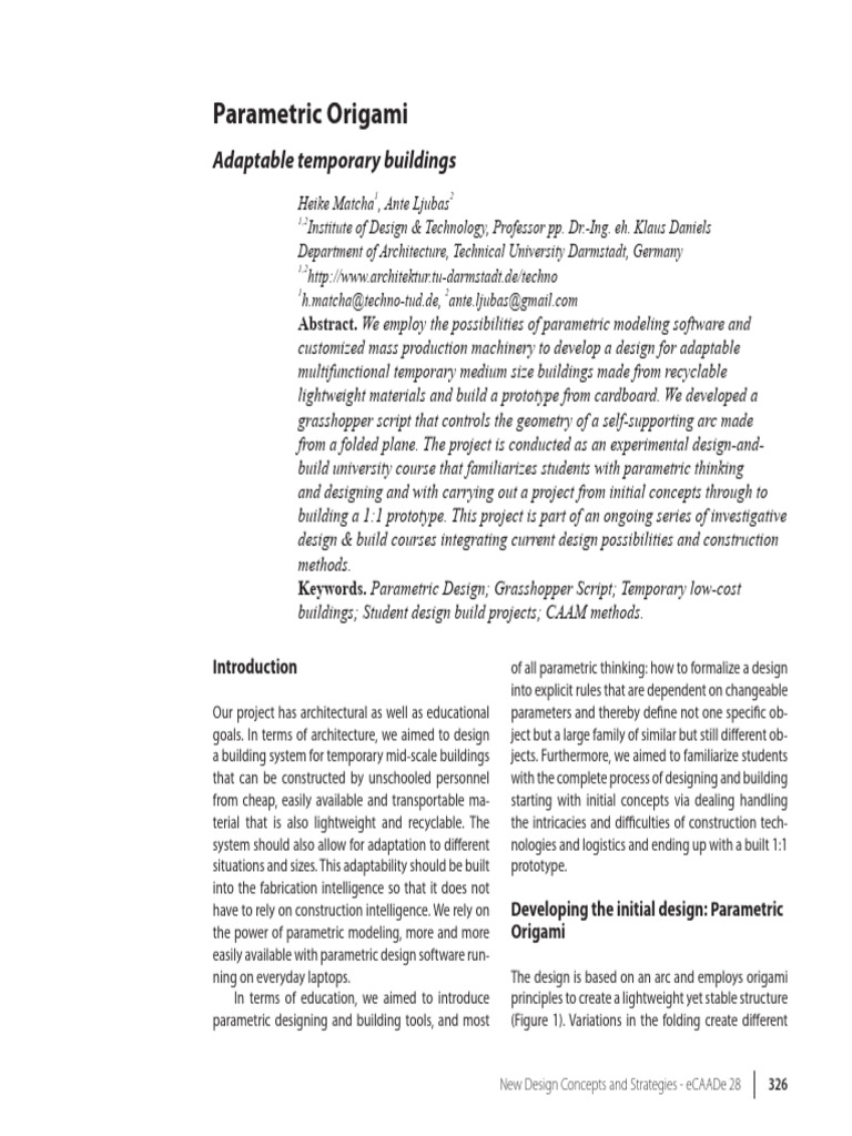 Parametric Origami Adaptable Temporary B | PDF | Prototype | Origami