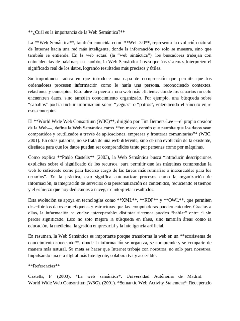 Importancia de La Web Semantica Completo APA | PDF | Web semántica | Red mundial