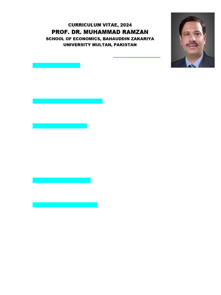 Prof. Dr. Muhammad Ramzan CV 2024 | PDF | Pakistan | Economic Growth
