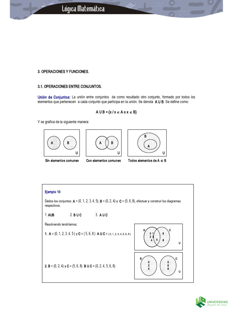Operaciones y Funciones en Conjuntos | PDF | Conjunto (Matemáticas ...