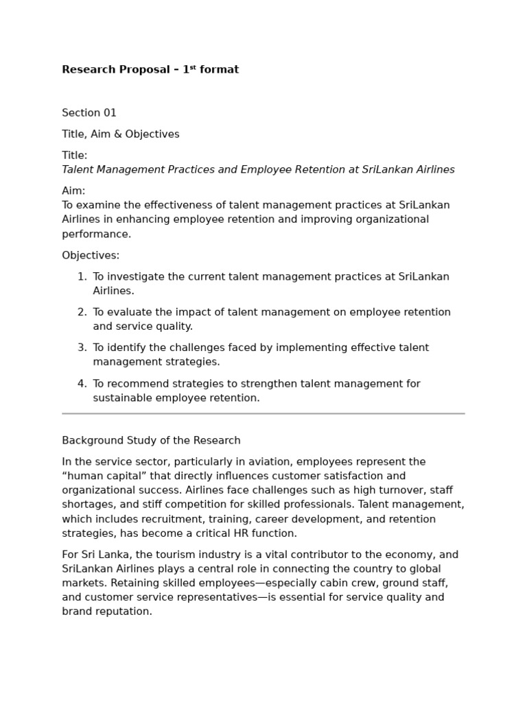 Research Proposal - Format | PDF | Talent Management | Employee Retention