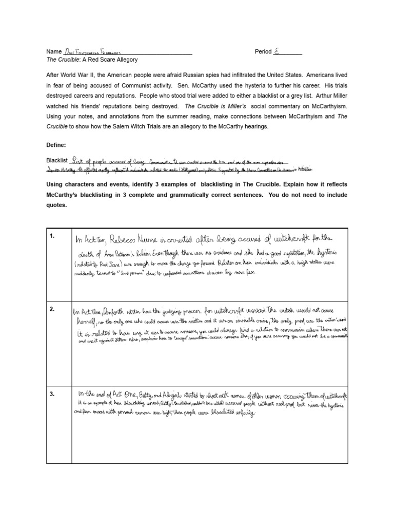 McCarthyism in The Crucible Analysis | PDF | Mc Carthyism