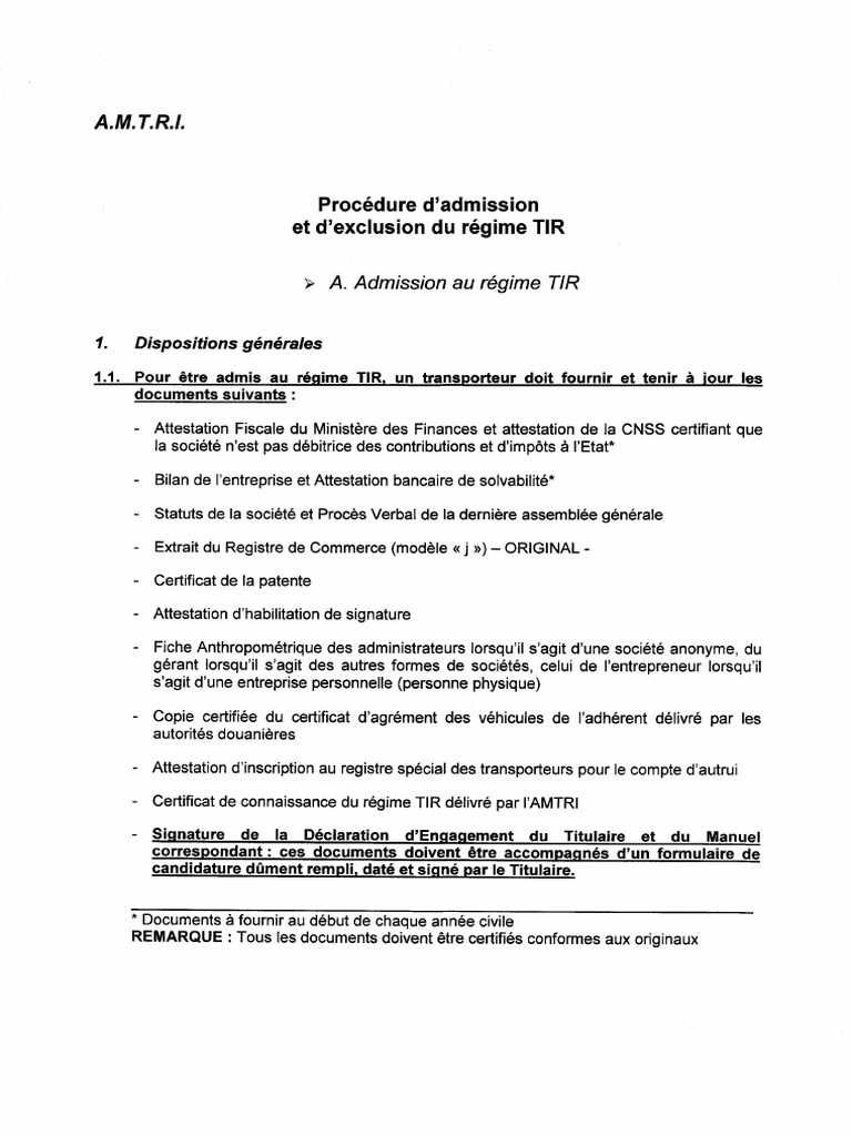 Procedure Admission Exclusion TIR | PDF