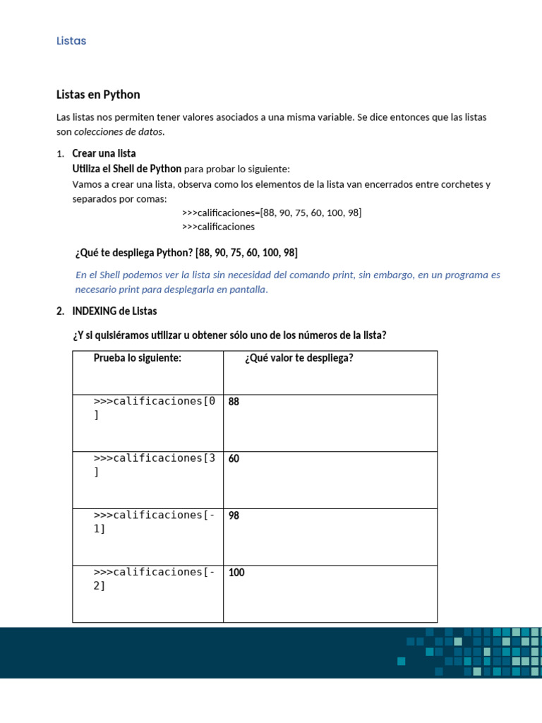 Hoja Trabajo Listas | PDF | Python (lenguaje de programación ...