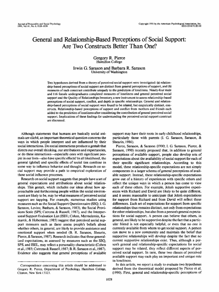 Distinct Perceptions of Social Support | PDF | Social Support | Perception