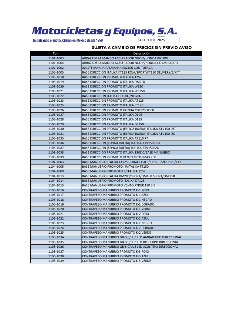Lista de Precios Motos & Equipos | PDF | Motociclismo