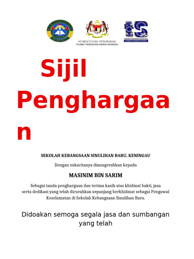 Template Sijil PenNGHARGAAN | PDF