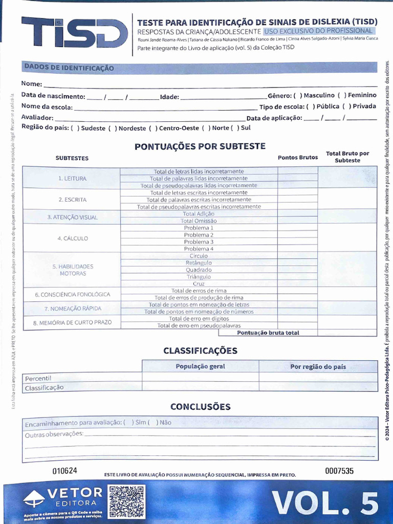 TISD Teste para Identificação de Dislexia | PDF